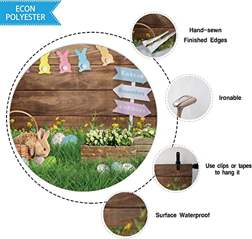 ZTHMOE 5x7ft Durable Fabric Spring Easter Photography Backdrop Rabbit Eggs Wooden Wall Flowers Grass Background Bunny Flag Portrait Photo Booth Props