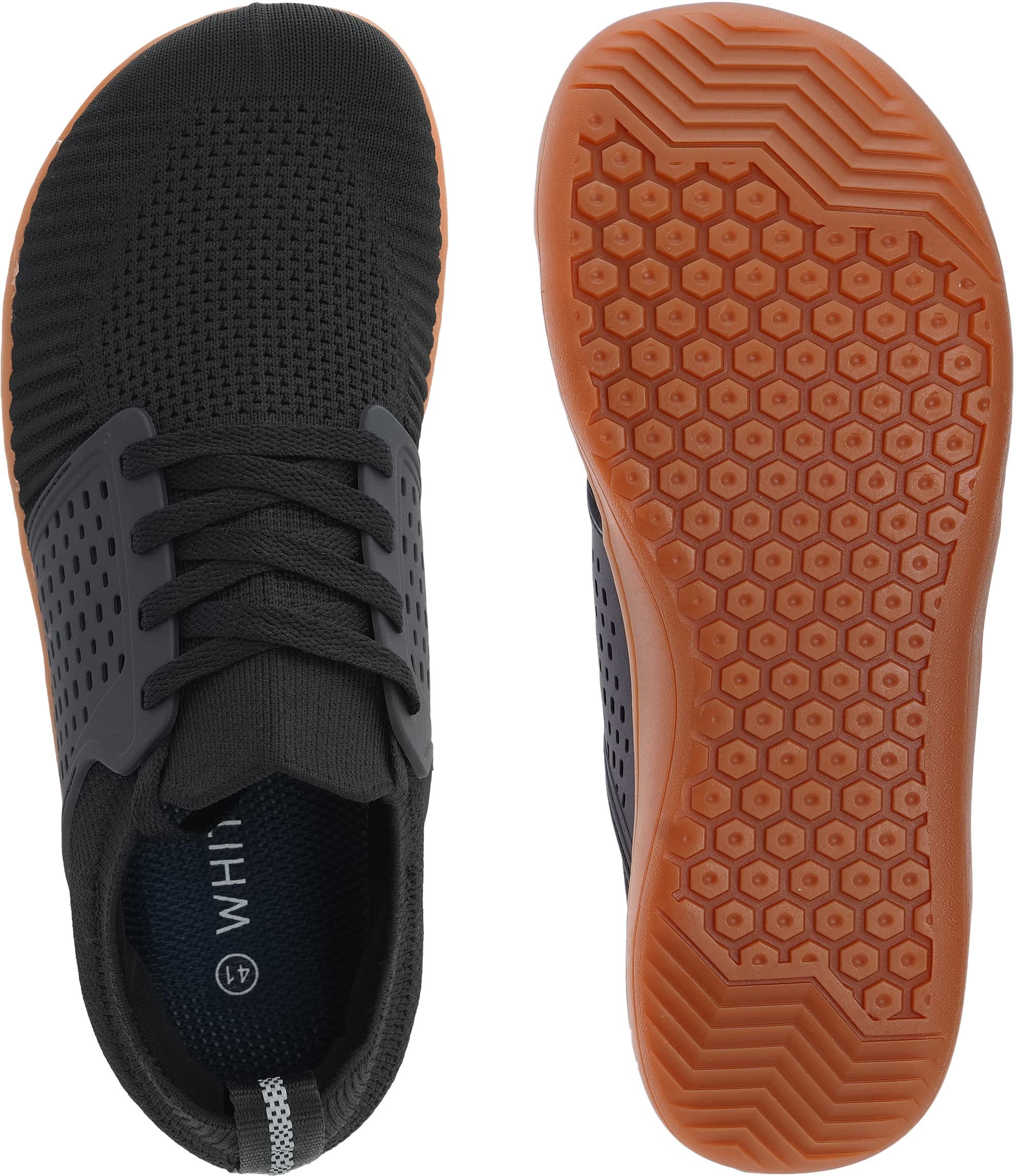 WHITIN Men's Extra Wide Width Toe Box Trail Running Shoes Minimalist Barefoot Sneakers Size 11W Gym Zero Drop Treadmill Weightlifting BlackGum 44