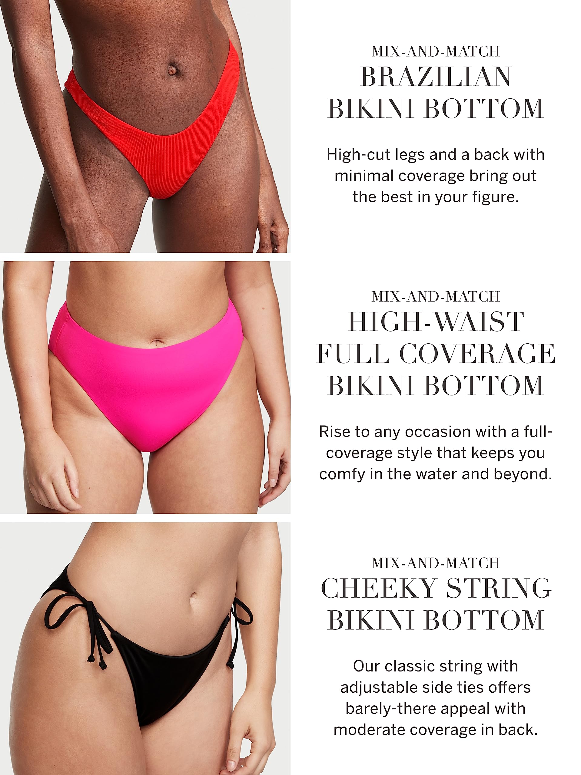 Victoria's Secret Mix-and-Match Cheeky String Bikini Bottom, Swimsuit for Women, Pink Moderate Coverage Bathing Suit Bottoms for Women, (XL)