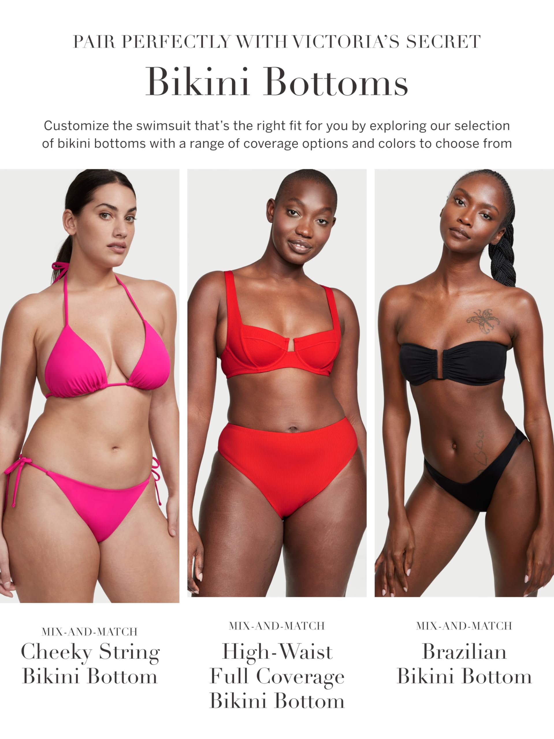 Victoria's Secret Mix-and-Match Cheeky String Bikini Bottom, Swimsuit for Women, Pink Moderate Coverage Bathing Suit Bottoms for Women, (XL)
