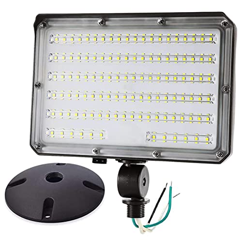 LED Flood Light 80W 10400LM (800W HID Equivalent) Photocell Dusk to Dawn Outdoor with 180° Adjustable Knuckle Mount,with Base for Wall Mount Daylight 5000K IP65 Waterproof ETL Listed for Garden Yard