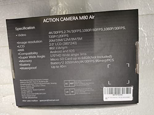 Apexcam Action Camera 4K Sports Camera 20MP 40M 170°Wide-Angle WiFi Waterproof Underwater Camera with 2.4G Remote Control 2 Batteries 2.0'' LCD Ultra HD Camera with Mounting Accessories Kit
