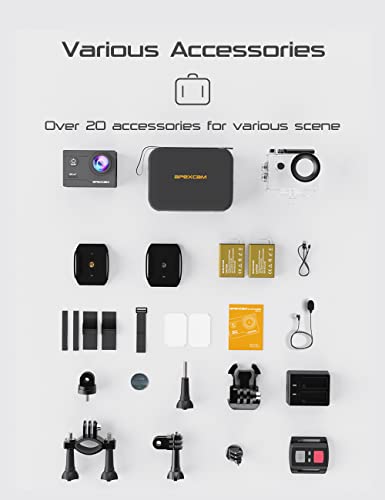 Apexcam Action Camera 4K Sports Camera 20MP 40M 170°Wide-Angle WiFi Waterproof Underwater Camera with 2.4G Remote Control 2 Batteries 2.0'' LCD Ultra HD Camera with Mounting Accessories Kit