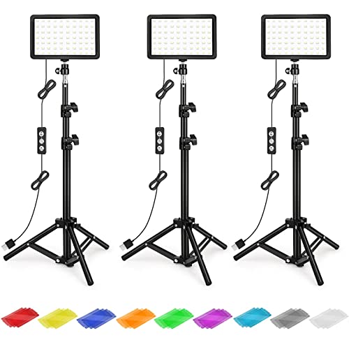 Photography Lighting Kit Dimmable 5600K USB Led Video Studio Streaming Lights with Adjustable Tripod Stand and Color Filters for Table Top/ Photo Video Shooting