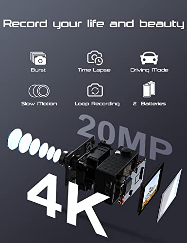 Apexcam Action Camera 4K Sports Camera 20MP 40M 170°Wide-Angle WiFi Waterproof Underwater Camera with 2.4G Remote Control 2 Batteries 2.0'' LCD Ultra HD Camera with Mounting Accessories Kit