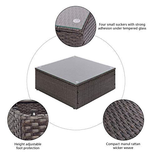 Devoko 9 Pieces Outdoor Sectional Sofa All-Weather Patio Furniture Sets Manual Weaving Wicker Rattan Patio Conversation Sets with Cushion and Glass Table (Brown)