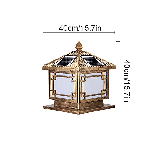 KAIKEA Bronze Square Solar LED Cast Aluminum Lights Outdoor Garden Waterproof Column Post Light Fixture Bright Traditional Classical Acrylic Villa Porch Decor Pillar Lamp(15.7inches)