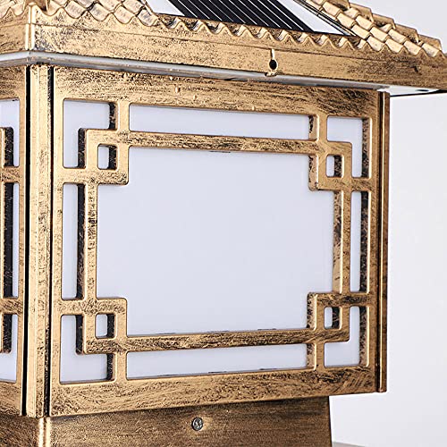 KAIKEA Bronze Square Solar LED Cast Aluminum Lights Outdoor Garden Waterproof Column Post Light Fixture Bright Traditional Classical Acrylic Villa Porch Decor Pillar Lamp(15.7inches)