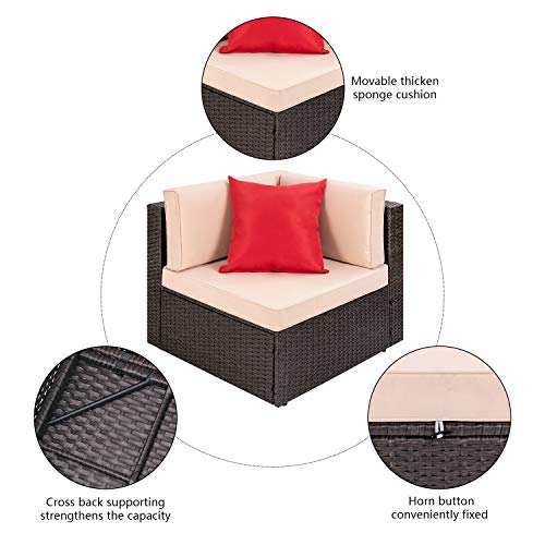 Devoko 9 Pieces Outdoor Sectional Sofa All-Weather Patio Furniture Sets Manual Weaving Wicker Rattan Patio Conversation Sets with Cushion and Glass Table (Brown)