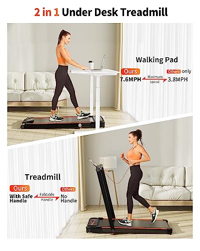 THERUN 2.5HP Treadmill, 2 in 1 Under Desk Walking Pad Treadmill, Electric Compact Space Folding Treadmill for Home Office with LED Touch Screen 0.6-7.6MPH Wider Running Belt, No Assembly Needed