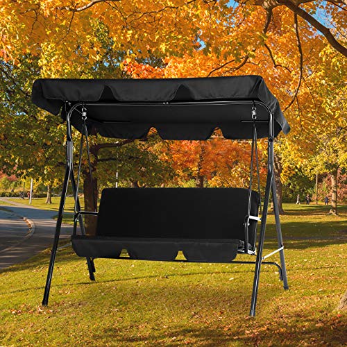 AECOJOY 3-Seat Outdoor Adjustable Canopy Swing Chair with Removable Cushion, Patio Swing Glider w/Weather Resistant Steel Frame, Hanging Lounge Chair for Garden, Porch, Poolside, Backyard