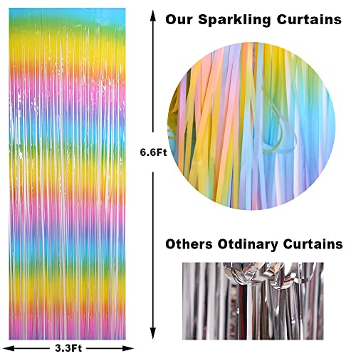 3 Pack Fringe Curtains Party Decorations,Tinsel Backdrop Curtains for Parties,Photo Booth Wedding Graduations Birthday Christmas Event Party Supplies (Macarone Rainbow