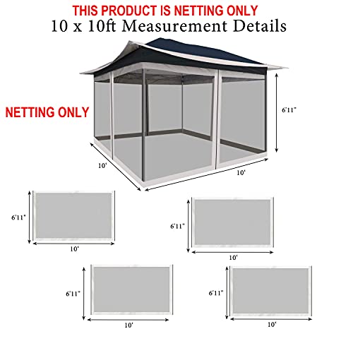 Curtain Style Canopy Screen Netting Walls Only with 4 Side Zipper for Universal 10x10 Pop Up Canopy Tent or Gazebo (Fit Our 12X12 Overhang style Outdoor Gazebo), Grey