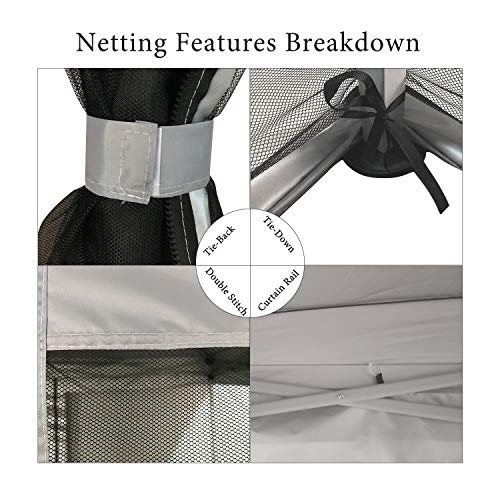 Curtain Style Canopy Screen Netting Walls Only with 4 Side Zipper for Universal 10x10 Pop Up Canopy Tent or Gazebo (Fit Our 12X12 Overhang style Outdoor Gazebo), Grey