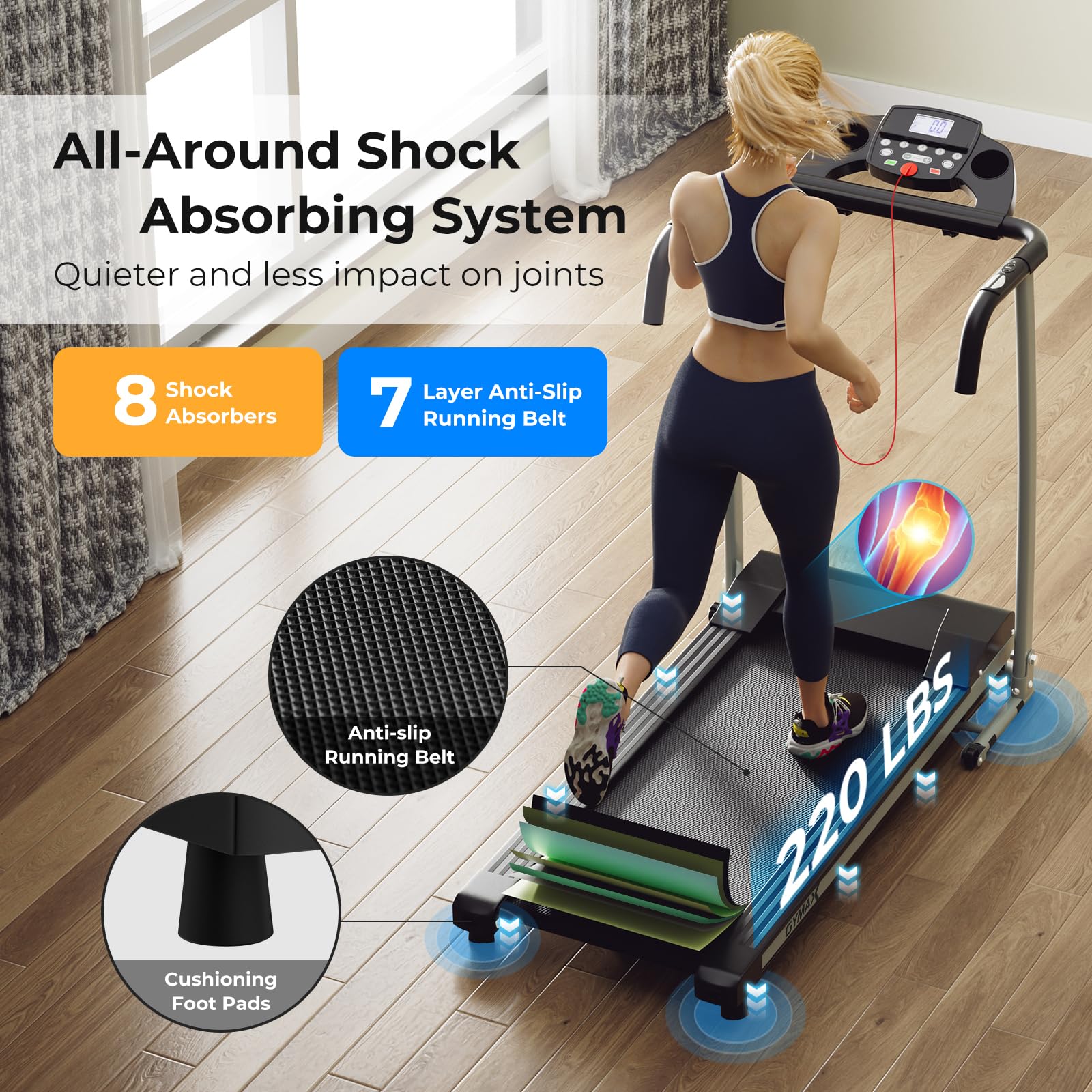 GYMAX Foldable Treadmill, Freestanding Easy Assembly Folding Treadmill with 12 Preset Programs, LCD Monitor, Built-in Wheels & Pulse Sensor, Portable Compact Running Machine for Small Space (Black)