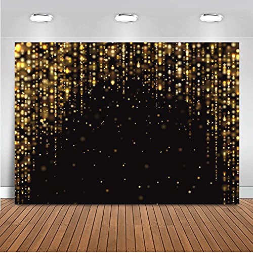 Mocsicka Black and Gold Birthday Backdrop Gold Glitter Bokeh Spot Wedding Decorations Photography Background Adult's Birthday Party Banner Photo Booth Props (7x5ft)