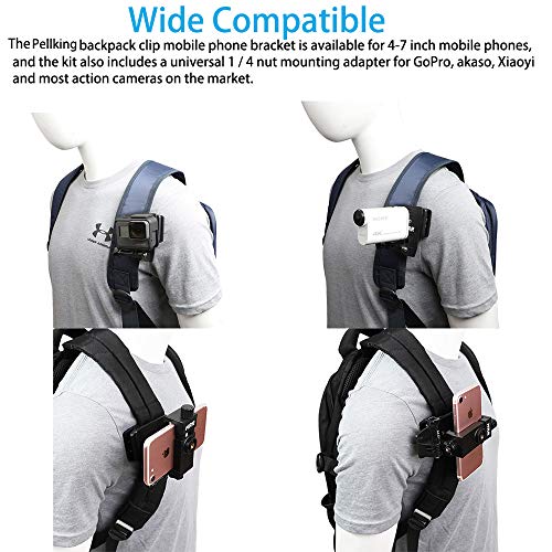 Backpack Clip Mount with Phone Holder Accessories for GoPro Hero 11 10 9 8 7 6 5 Black Akaso Sony Action Camera and iPhone Samsung Smartphones,Outdoor First View Live Video Shooting