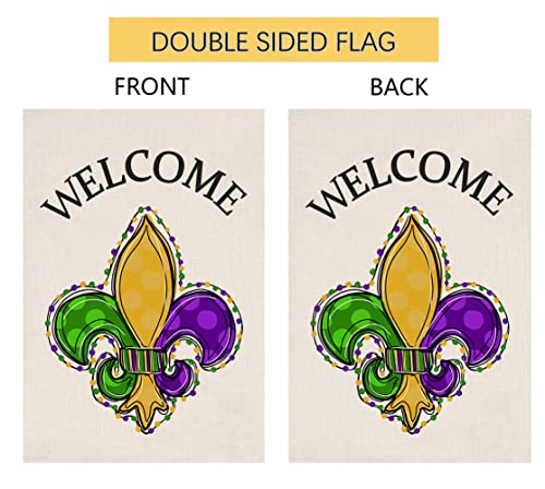 Sambosk Mardi Gras Fleur de Lis Small Garden Flag Vertical Double Sided Burlap Welcome Spring Farmhouse Yard Outdoor Decoration 12 x 18 Inches
