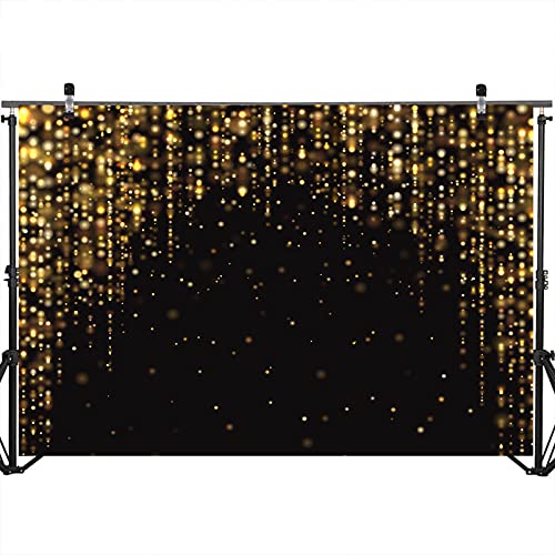 Mocsicka Black and Gold Birthday Backdrop Gold Glitter Bokeh Spot Wedding Decorations Photography Background Adult's Birthday Party Banner Photo Booth Props (7x5ft)