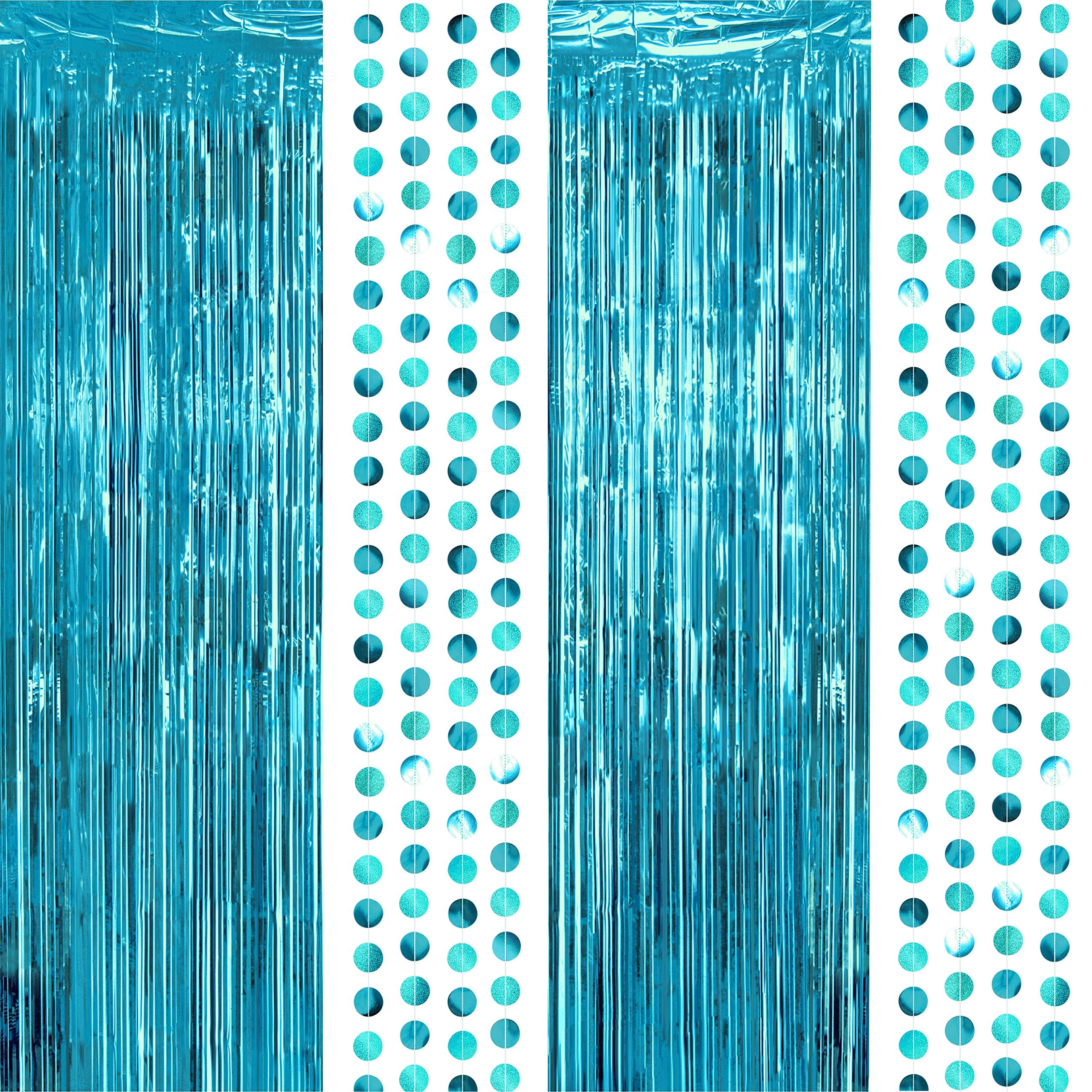 Teal Blue Tinsel Foil Curtain Backdrop Circle Dot Garland Party Decoration Birthday Proposal Wedding Engagement Bridal Baby Shower Party Supplies