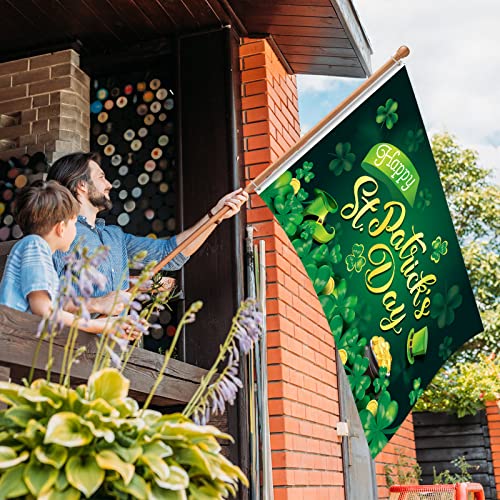Happy St Patrick's Day Flag 3 x 5 ft Double Sided, Green Shamrocks Leaf Flag Large Fabric Irish Saint Patrick Flag Banner for St Patricks Day Holiday Garden Yard House Decoration Outdoor Indoor