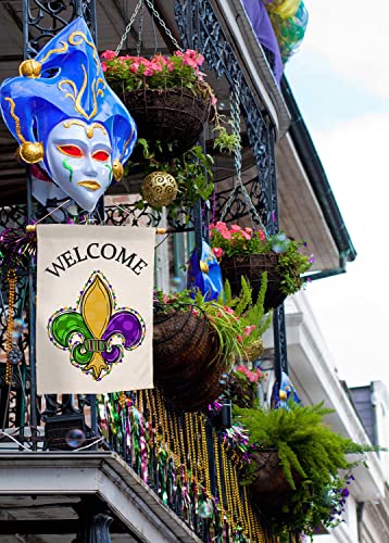 Sambosk Mardi Gras Fleur de Lis Small Garden Flag Vertical Double Sided Burlap Welcome Spring Farmhouse Yard Outdoor Decoration 12 x 18 Inches