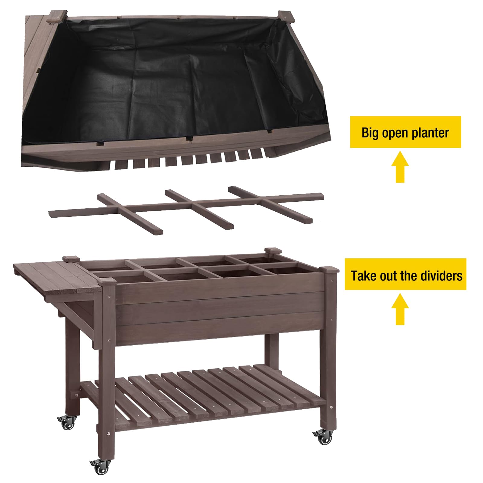 Aivituvin Raised Garden Bed, Elevated Plant Boxes Outdoor Large with Grow Grid - with Large Storage Shelf 52.7" x 22" x 30"