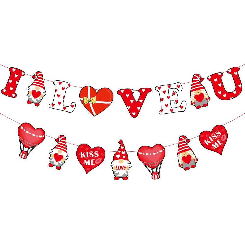 Valentines Day Decoration Kit 2pcs Valentines Day Banner 14pcs Hanging Swirls Valentines Day Decor for Valentine's Day Supplies Wedding Party Decorations