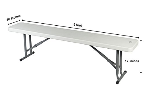 Ontario Furniture- 5 FEET White Lightweight Plastic Indoor/Outdoor Bench for Picnic, Garden, Party, or Even Everyday use, Easily fold-able, Convenient for Extra Seating, 5Ft