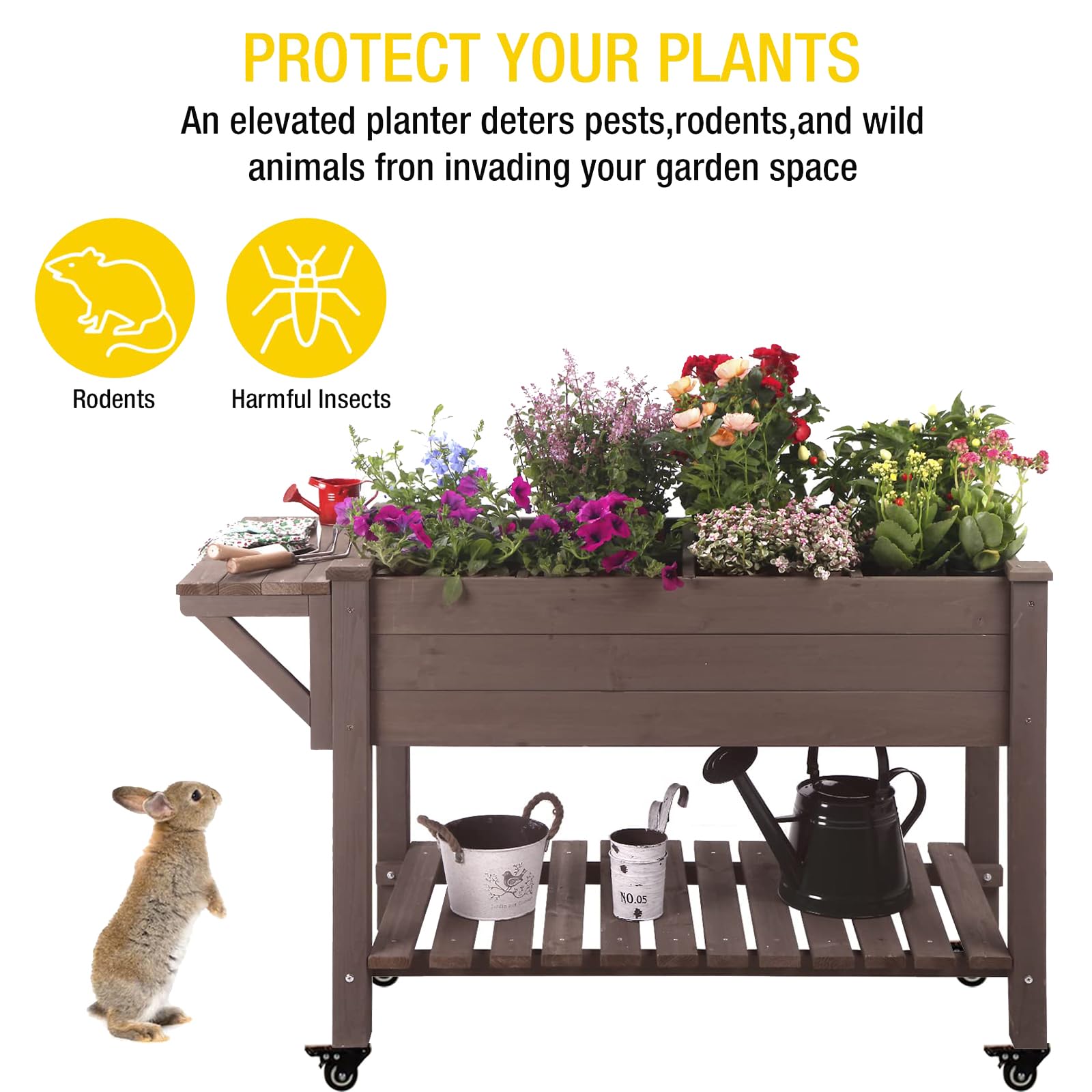 Aivituvin Raised Garden Bed, Elevated Plant Boxes Outdoor Large with Grow Grid - with Large Storage Shelf 52.7" x 22" x 30"