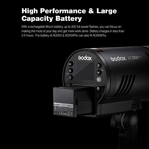 Godox Flash Strobe AD300 Pro AD300Pro Outdoor Studio Monolight 300w Photographic Lighting for Canon Sony Nikon Fuji Olympus Panasonic Camera 2.4G TTL 1/8000 HSS Flash, 0.01-1.5s Recycle Time
