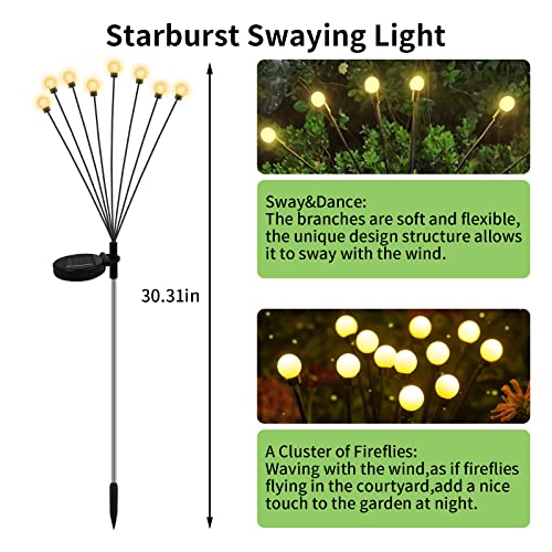 DLAOUM Solar Powered Firefly Lights - Solar Lights Outdoor Waterproof 8LED Starburst Swaying Garden Lights for Yard Path Landscape Decorations