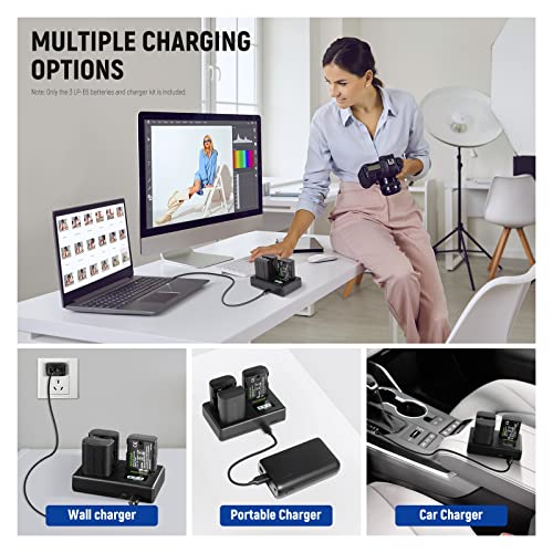 NEEWER LP-E6 Replacement Battery and Charger Set, 3 Pack 2000mAh Replacement for LP-E6 LP-E6N & Triple Slot USB Charger Compatible with Canon EOS 5D Mark II Mark III Mark IV 5D SR 60D 60Da 6D 70D 7D