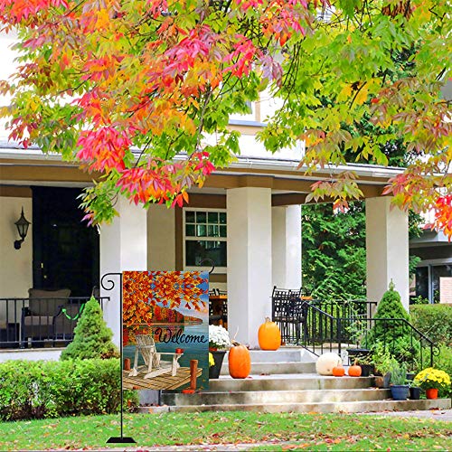 Selmad Home Decorative Fall Double Sided Garden Flag Welcome Quote, Thanksgiving Lake House Yard Flag, Autumn Maple Leaf Garden Yard Decorations, Rustic Holiday Seasonal Outdoor Flag 12 x 18 Vintage