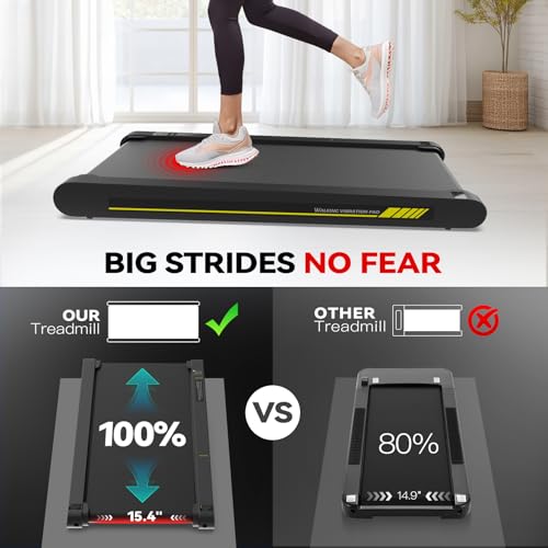 Walking Pad Treadmill with APP, 3 in 1 Under Desk Treadmill, 2.5HP Low Noise Walking Vibration Pad with Remote Control,Portable Treadmill for Home Office, Yellow