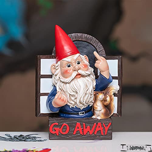 Kuti Cute and Funny Garden Gnomes Grumpy Gnomes Statue Garden Sculpture Gnomes Outdoor Fun Lawn Gnomes Decoration Fairy Garden Decorative Wall Panels (Go Away)