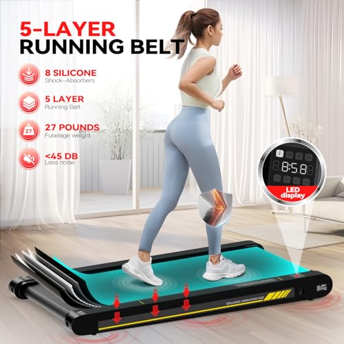 Walking Pad Treadmill with APP, 3 in 1 Under Desk Treadmill, 2.5HP Low Noise Walking Vibration Pad with Remote Control,Portable Treadmill for Home Office, Yellow