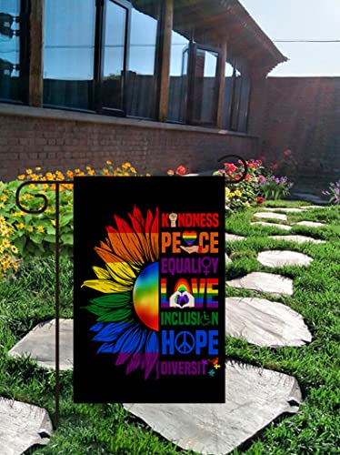 Sunflower Pride Flag Kindness Peace Equality Love Inclusion Hope Diversity Garden Flag 12x18 Vertical Double Sided Be Kind Yard Sign LGBT Community Outdoor Spring Summer Fall Winter Decorations