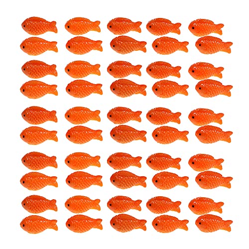 RAYNAG 50pcs Miniature Resin Red Fish Micro Landscapes Fairy Garden Figurines Potted Decoration Aquarium Dollhouse Ornament Decor for Crafting or Cake Decorating