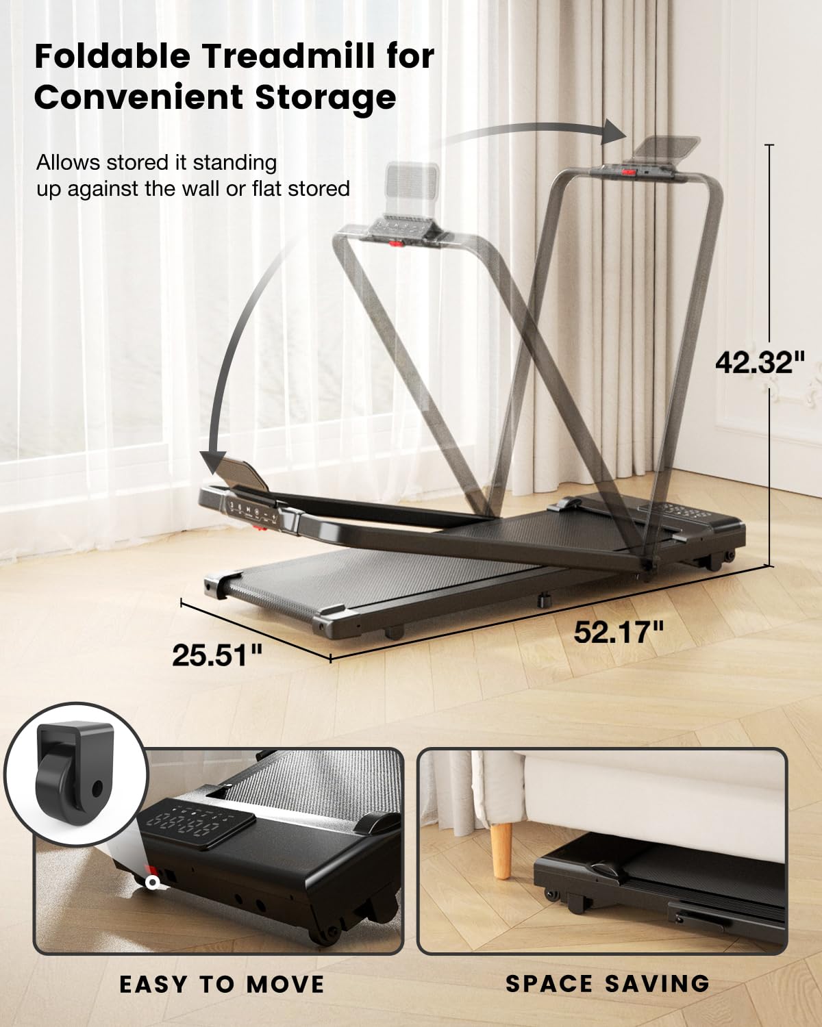 3 in 1 Walking Pad Treadmills - Folding Treadmill 300lbs Capacity Under Desk Treadmill 3.0HP Foldable Treadmill for Home Office with Remote Control & Smart APP Space Saving