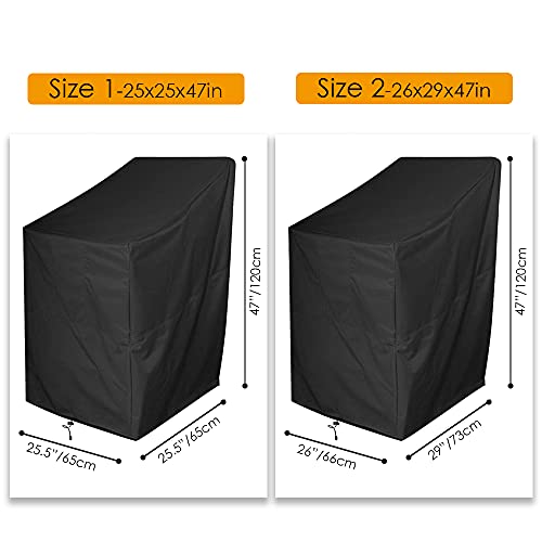 COOSOO High Back Stackable Chair Cover Patio Waterproof Chair Storage Bag Outdoor Furniture Cover Lounge Deep Seat Protection with Windproof Elastic for Garden Black