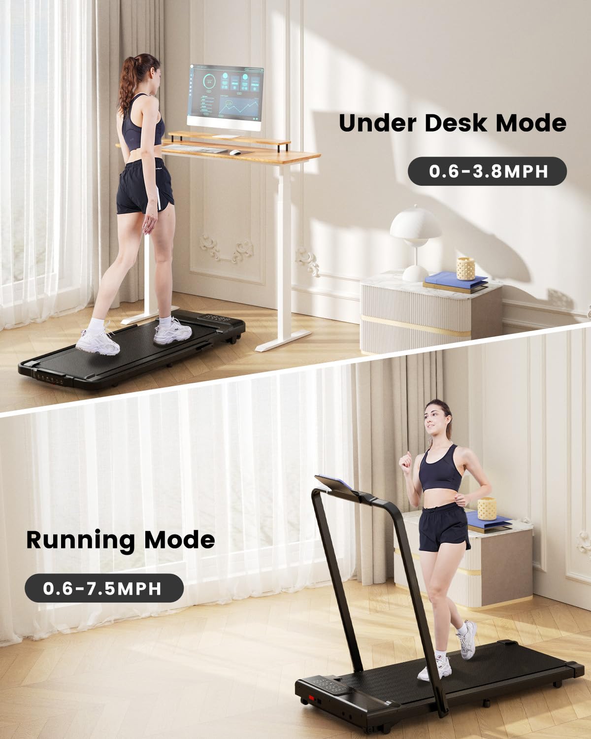 3 in 1 Walking Pad Treadmills - Folding Treadmill 300lbs Capacity Under Desk Treadmill 3.0HP Foldable Treadmill for Home Office with Remote Control & Smart APP Space Saving