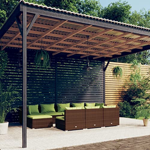 KTHLBRH 10 Piece Patio Lounge Set with Cushions Brown Poly Rattan, Outdoor Patio Table and Chairs, Patio Furniture Set for Outdoor, Deck, Yard, Porch