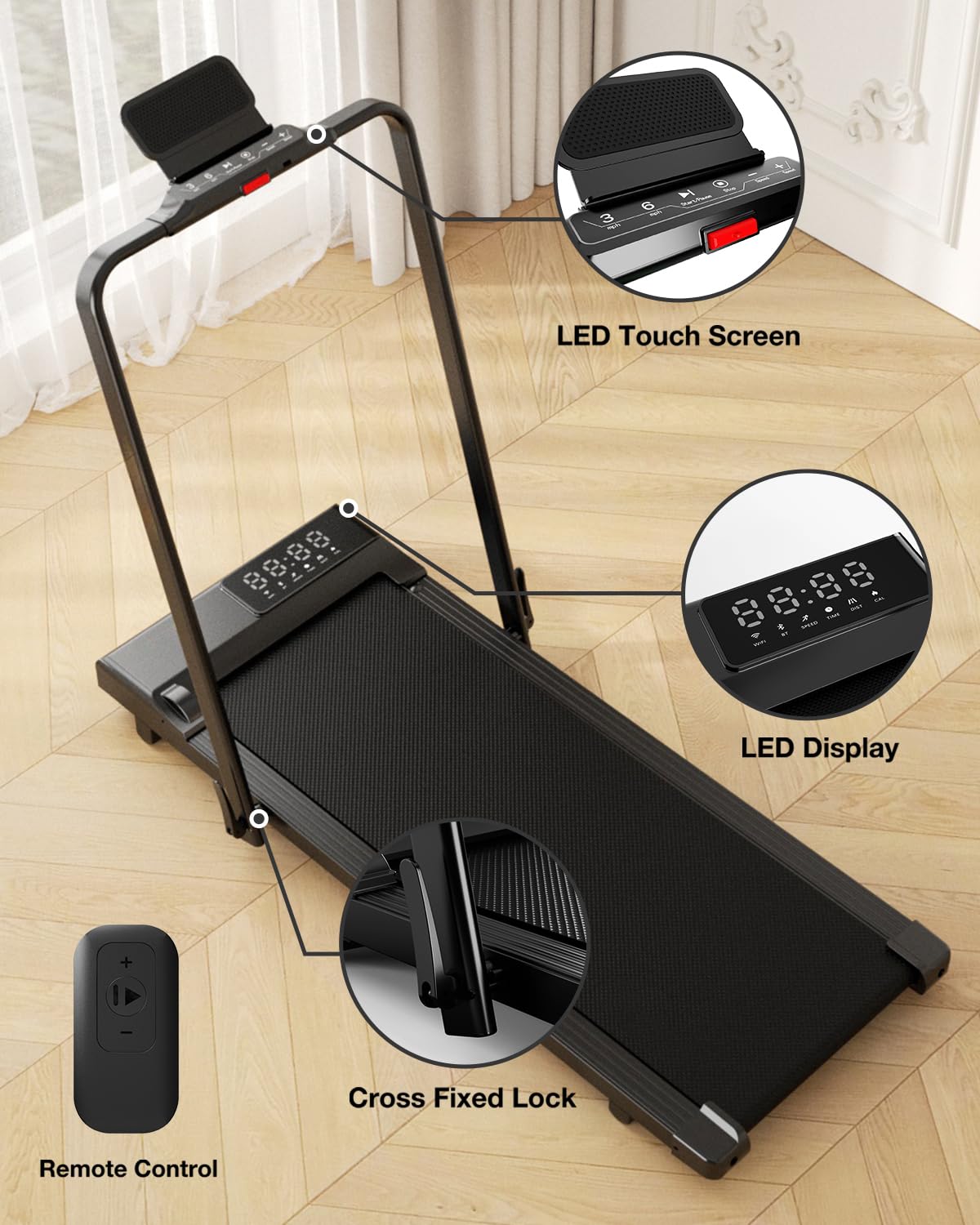 3 in 1 Walking Pad Treadmills - Folding Treadmill 300lbs Capacity Under Desk Treadmill 3.0HP Foldable Treadmill for Home Office with Remote Control & Smart APP Space Saving