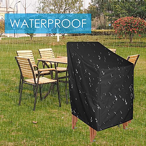 COOSOO High Back Stackable Chair Cover Patio Waterproof Chair Storage Bag Outdoor Furniture Cover Lounge Deep Seat Protection with Windproof Elastic for Garden Black