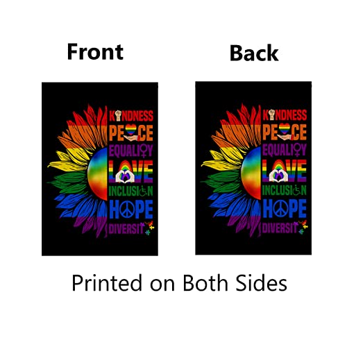 Sunflower Pride Flag Kindness Peace Equality Love Inclusion Hope Diversity Garden Flag 12x18 Vertical Double Sided Be Kind Yard Sign LGBT Community Outdoor Spring Summer Fall Winter Decorations