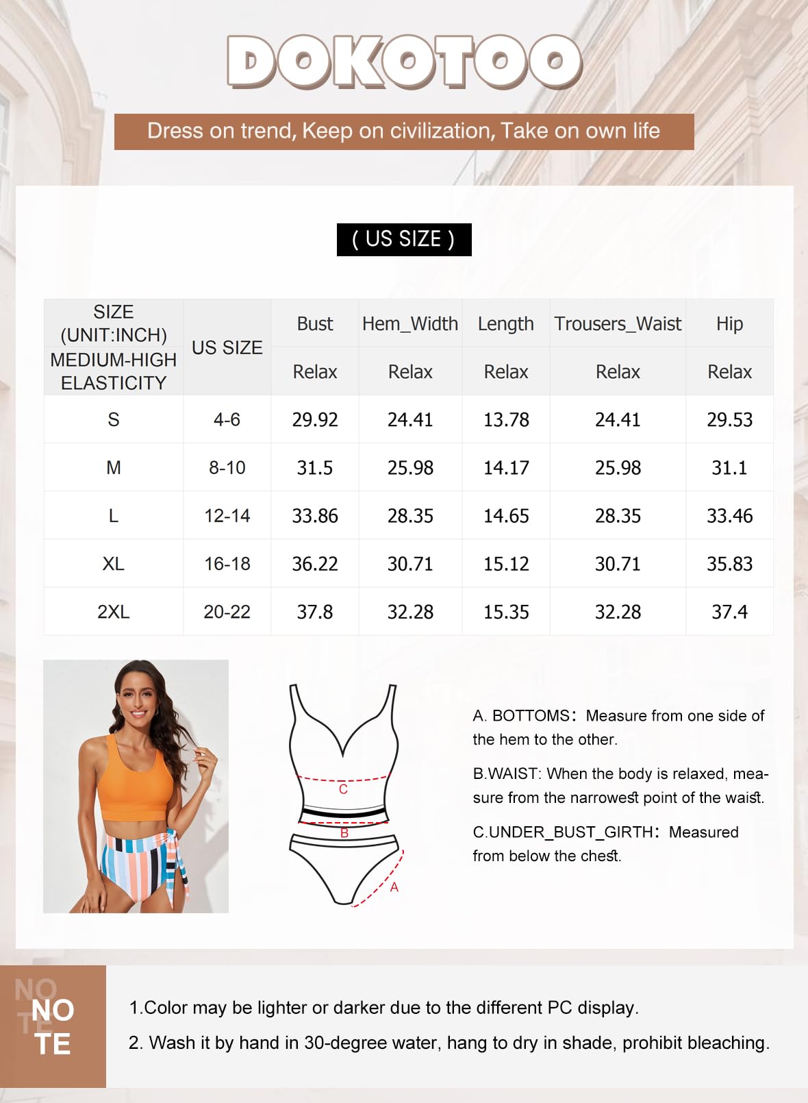 Dokotoo Womens 2 Piece Swimsuit Scoop Neck Sleeveless Racerback Tummy Control High Waisted Tie Knot Flattering Bathing Suits Long Lined Floral Bikini Orange Large