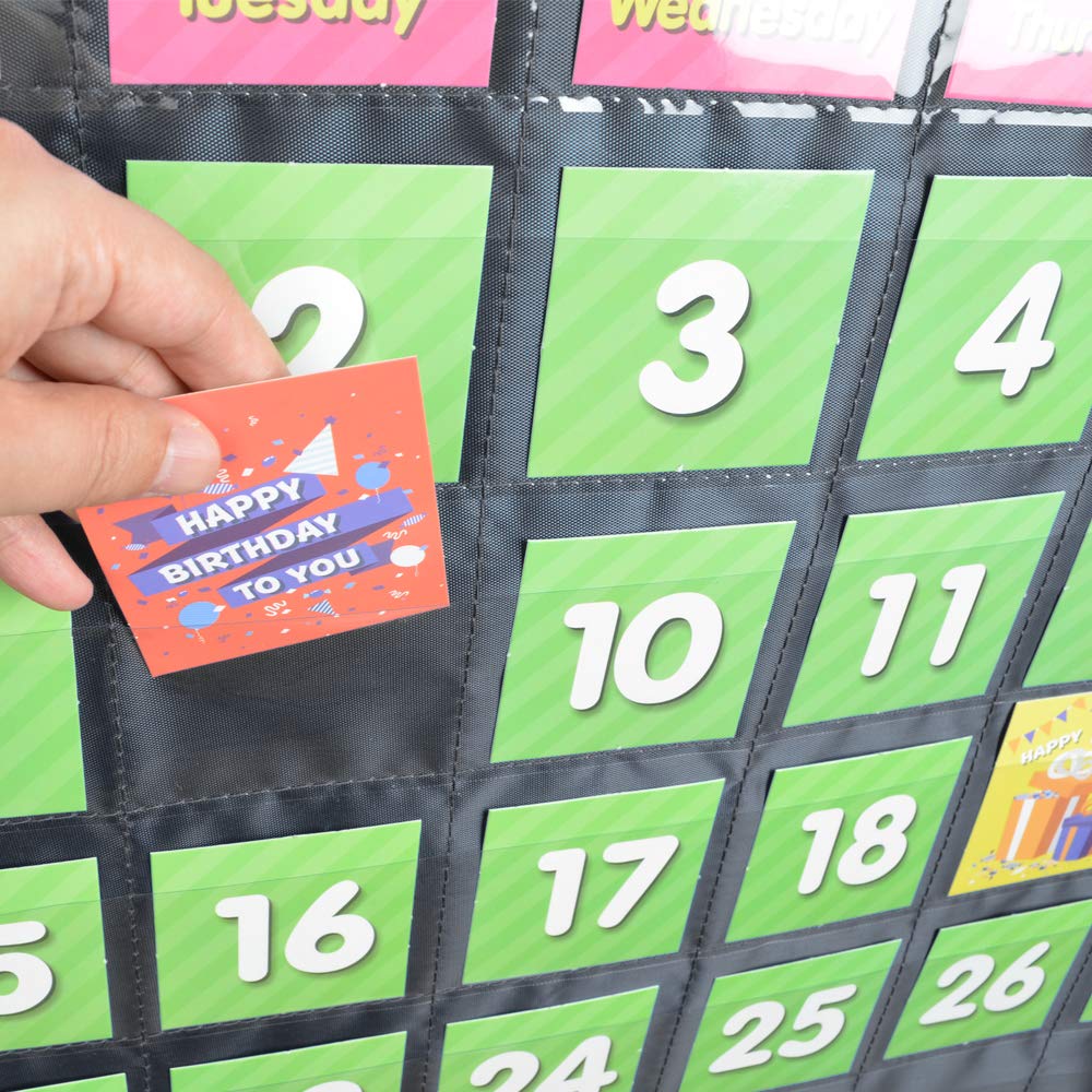EAMAY Classroom Monthly Calendar Pocket Chart with 71 Cards for Kids Learning for Home(Black)