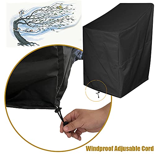 COOSOO High Back Stackable Chair Cover Patio Waterproof Chair Storage Bag Outdoor Furniture Cover Lounge Deep Seat Protection with Windproof Elastic for Garden Black