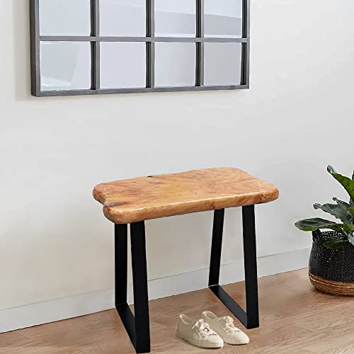 Warmaxx Natural Shape Solid Wood Entryway Bench Cedar Root 20"x12"x16" Living Room End Table Rustic Live Edge Accent Coffee Table Side Table with Metal Legs Bedroom Outdoor Vintage Garden Foot Stool